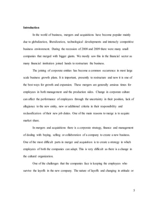 Mergers and Acquisitions and effects on employee morale | DOCX