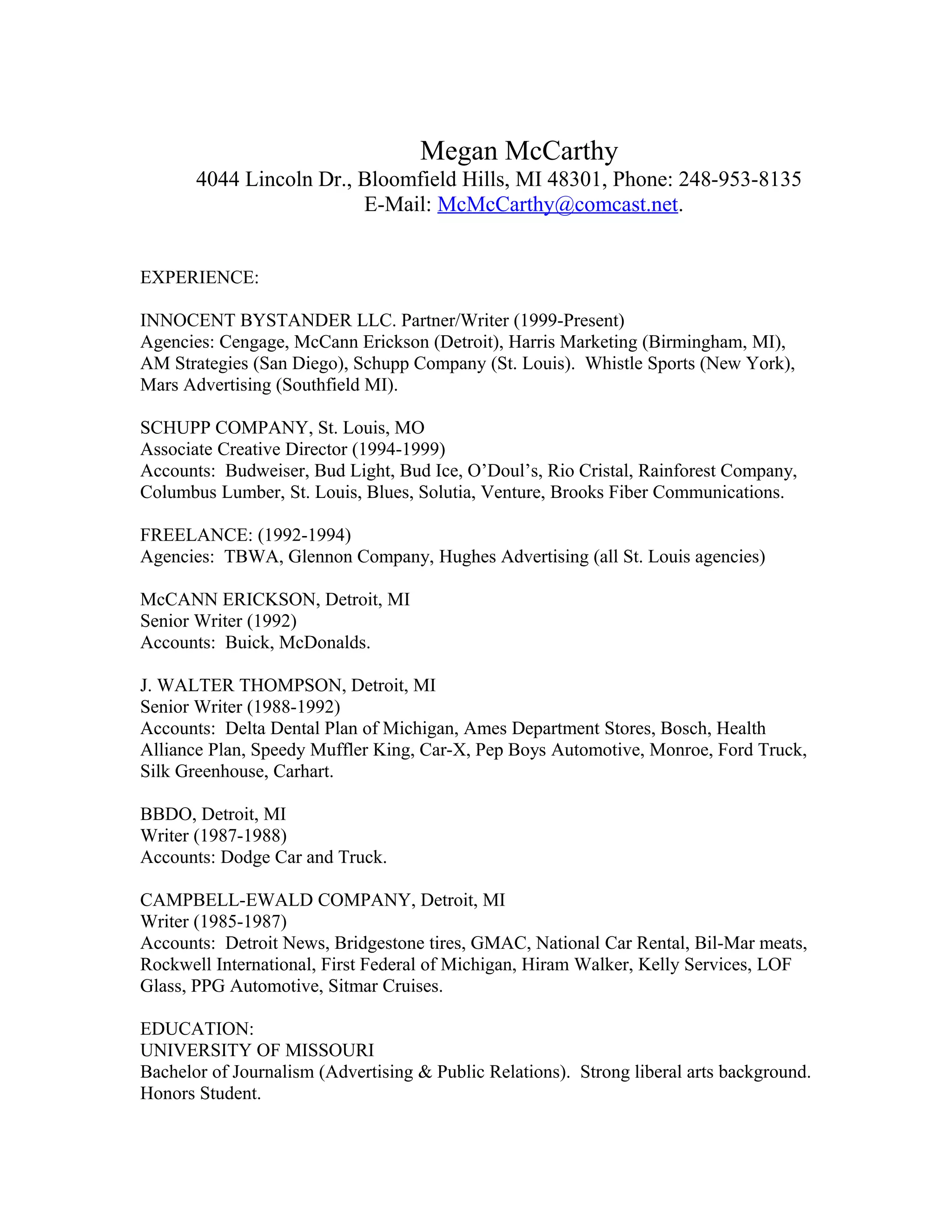 Megan's resume | DOC | Business and Finance