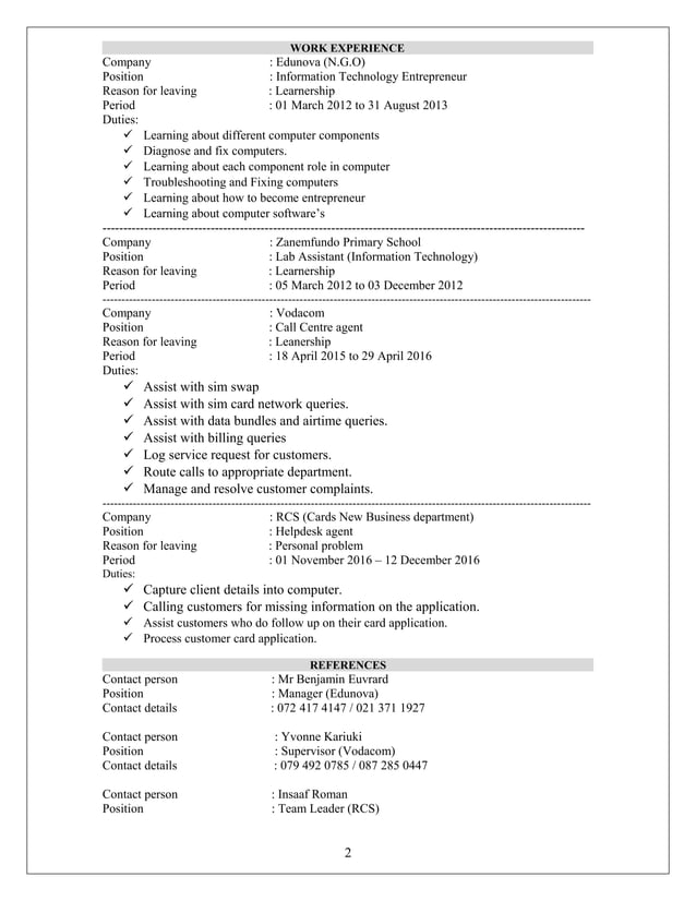 Curriculum vitae Lubabalo. | DOC