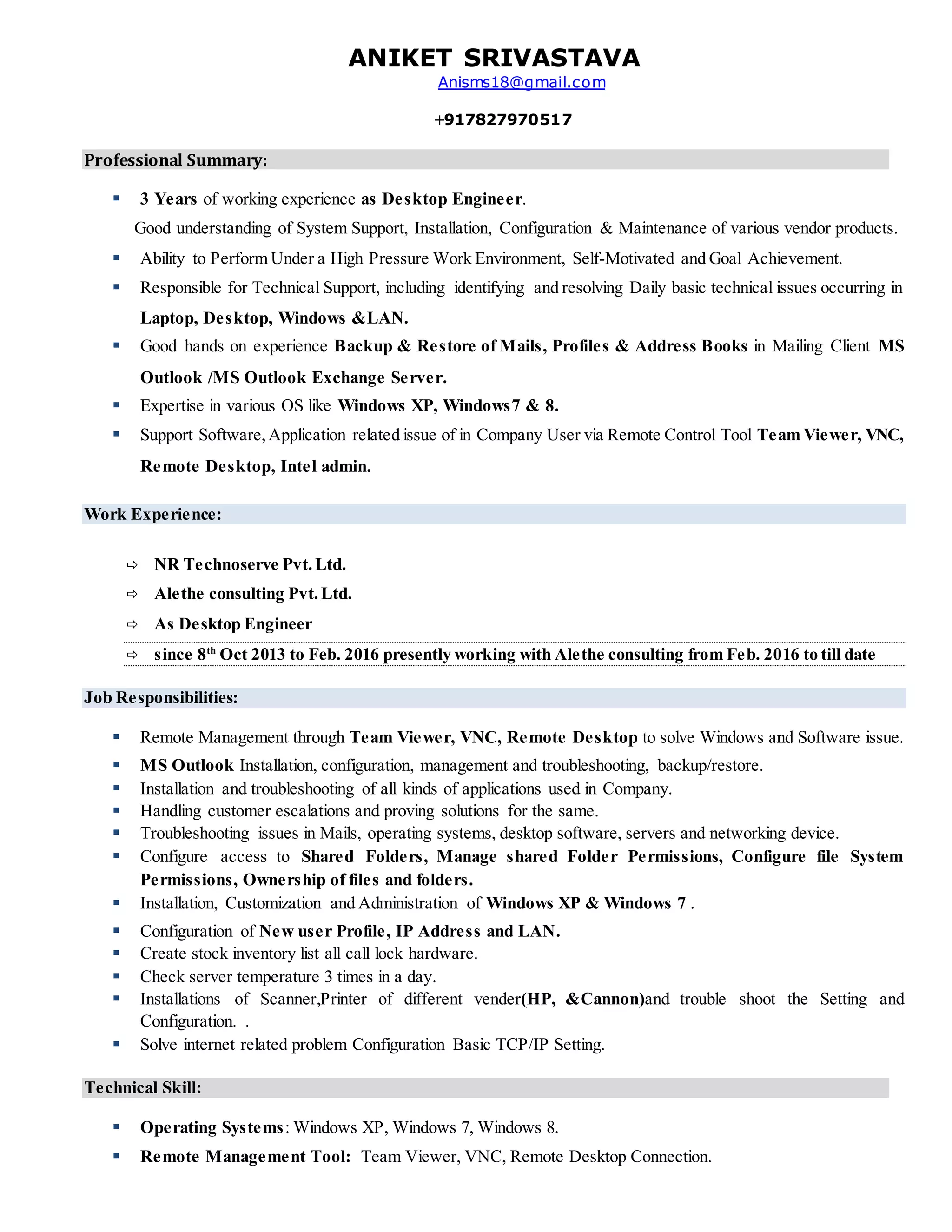 aniket resume | DOCX | IT and Internet Support | Internet