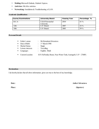 aniket resume | DOCX | IT and Internet Support | Internet