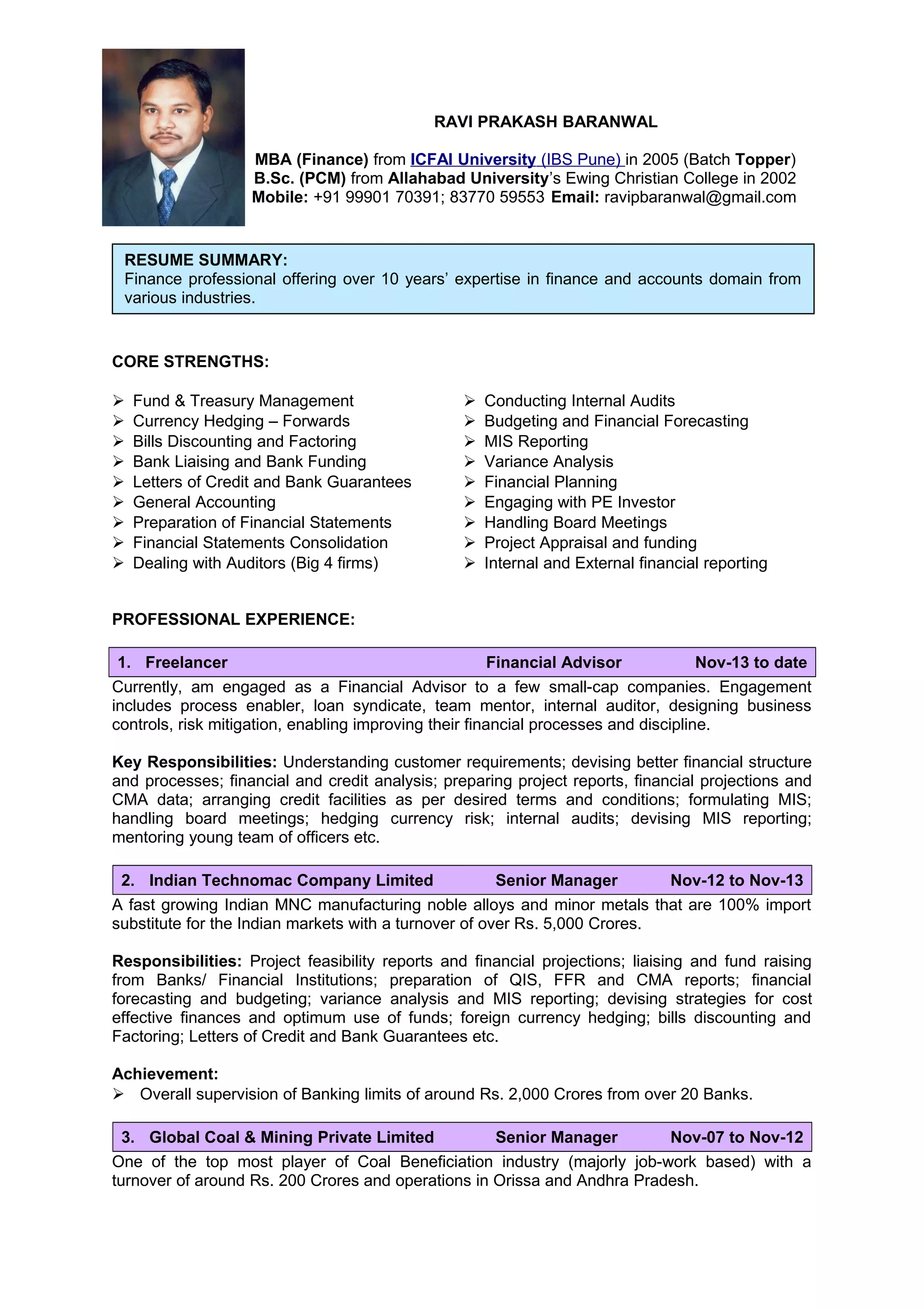 Resume - R P Baranwal | DOC