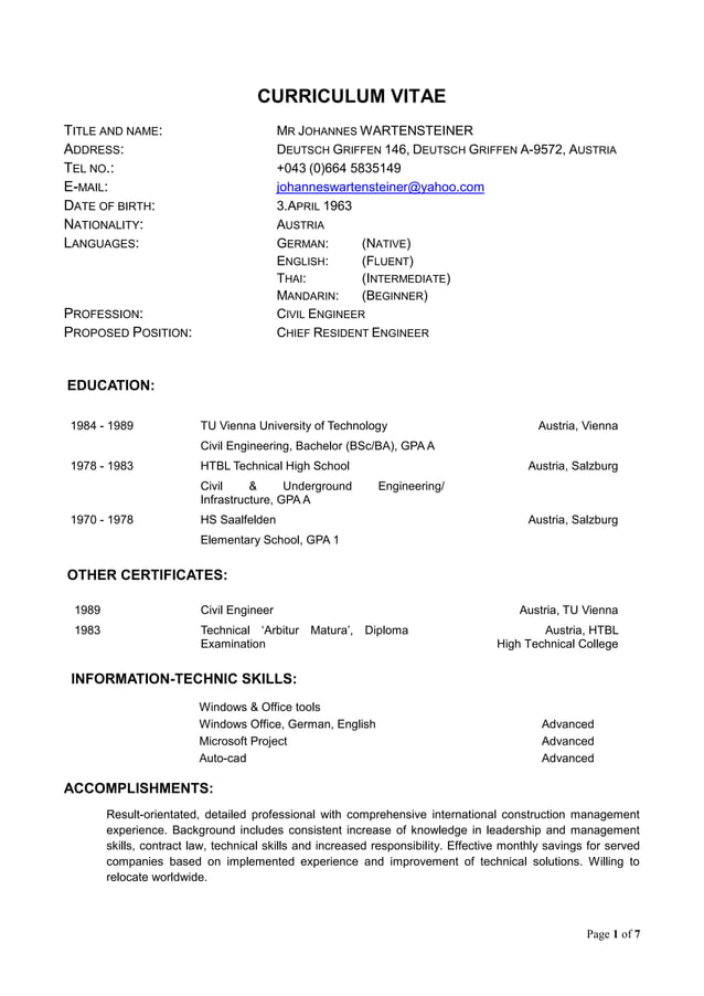 CURRICULUM VITAE World Bank Format V3 | PDF | Civil Engineering ...