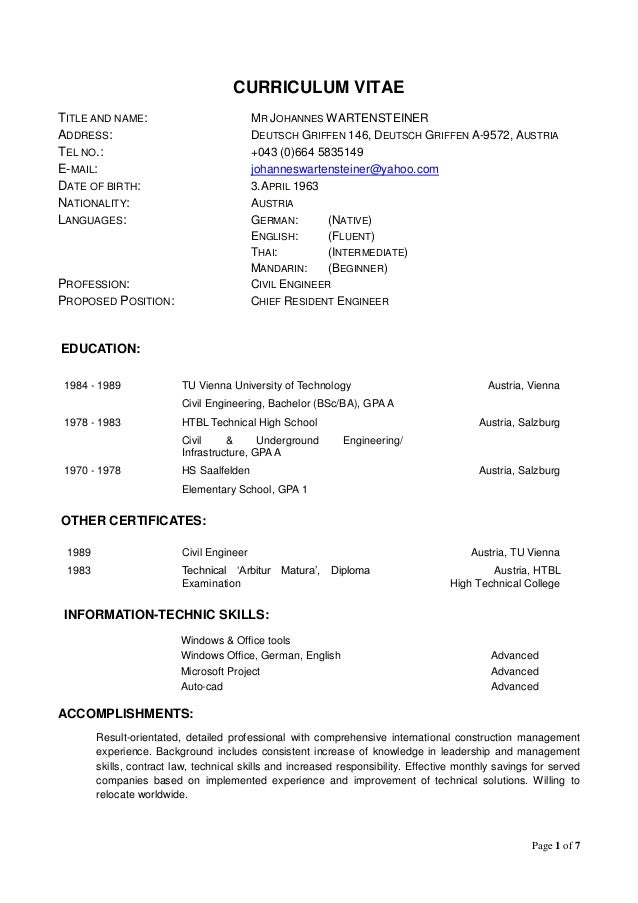 CURRICULUM VITAE World Bank Format V3
