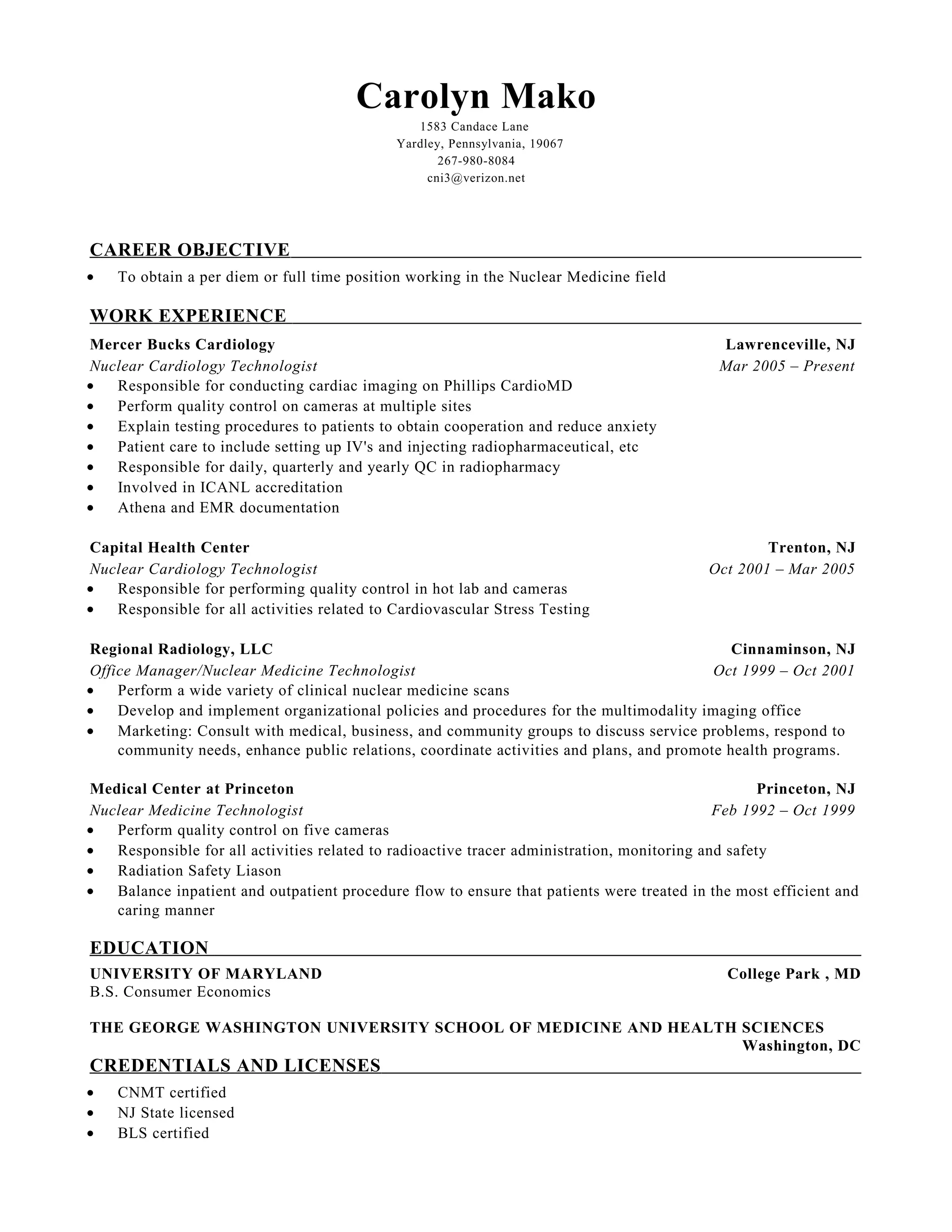 carolyn's final resume 2015 | DOC | Healthcare Industry | Industries
