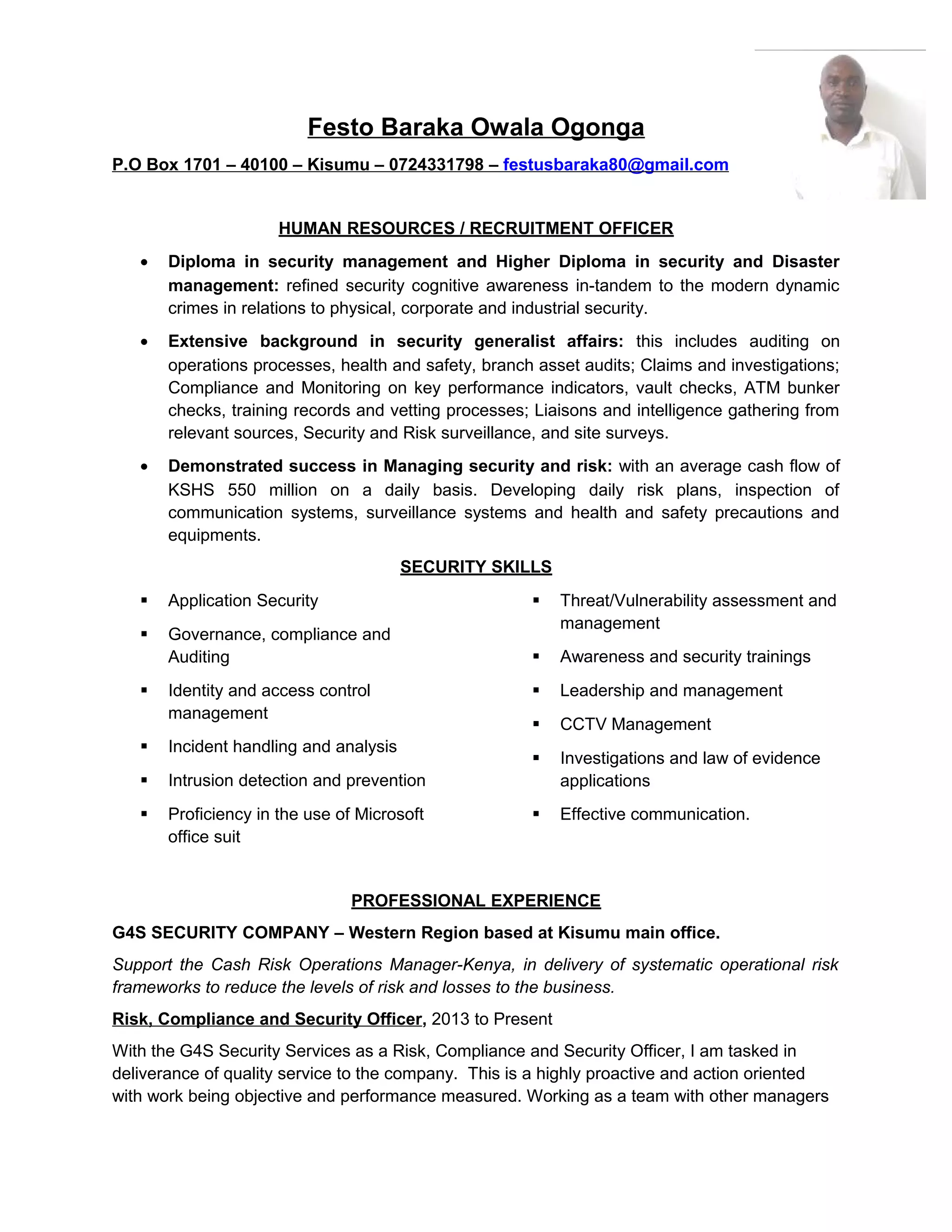 FESTUS CV..... | DOC | Human Resources | Business