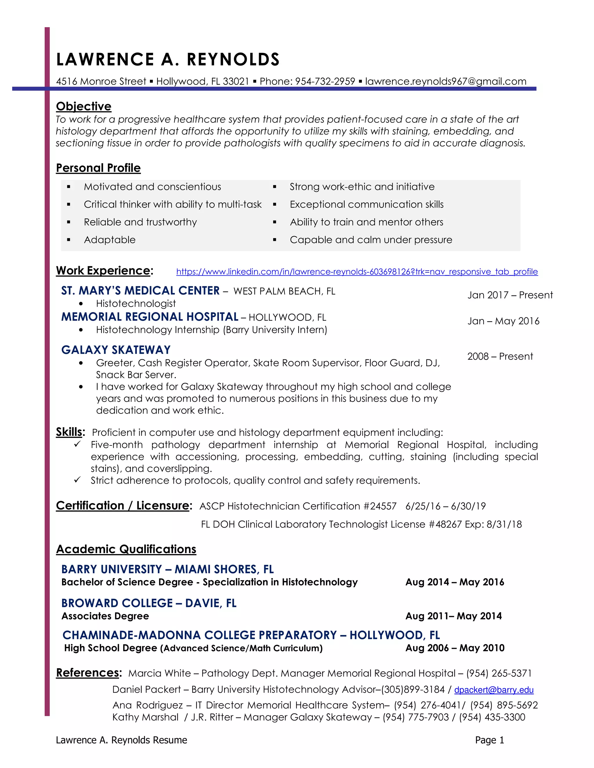 Lawrence Reynolds Resume 01-2017 | PDF