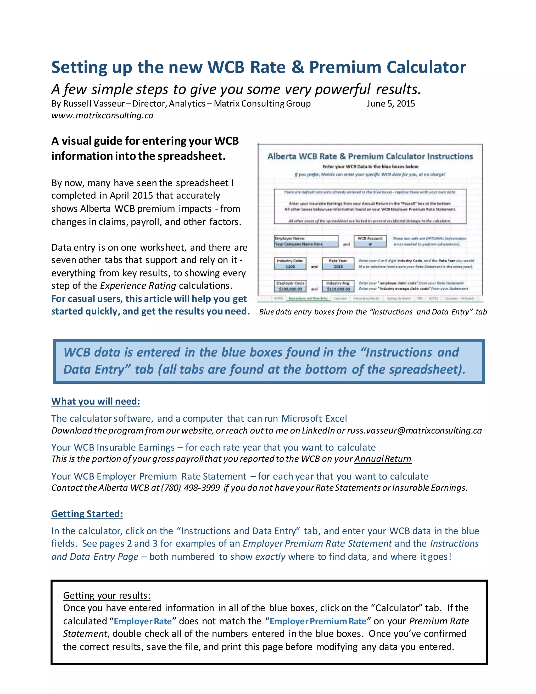 Setting up the WCB Rate and Premium Calculator | DOCX