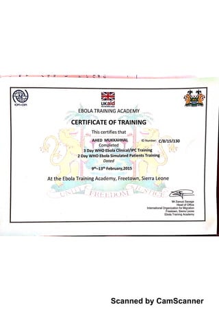 Dr. Ahed Mukahhal Ebola Training Certificate | PDF