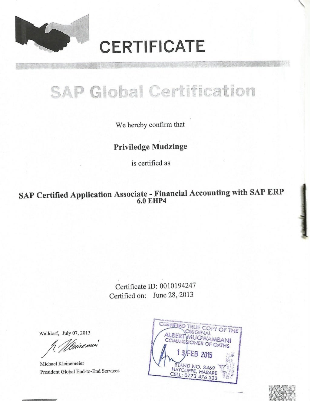 Certified SAP Certificate | PDF
