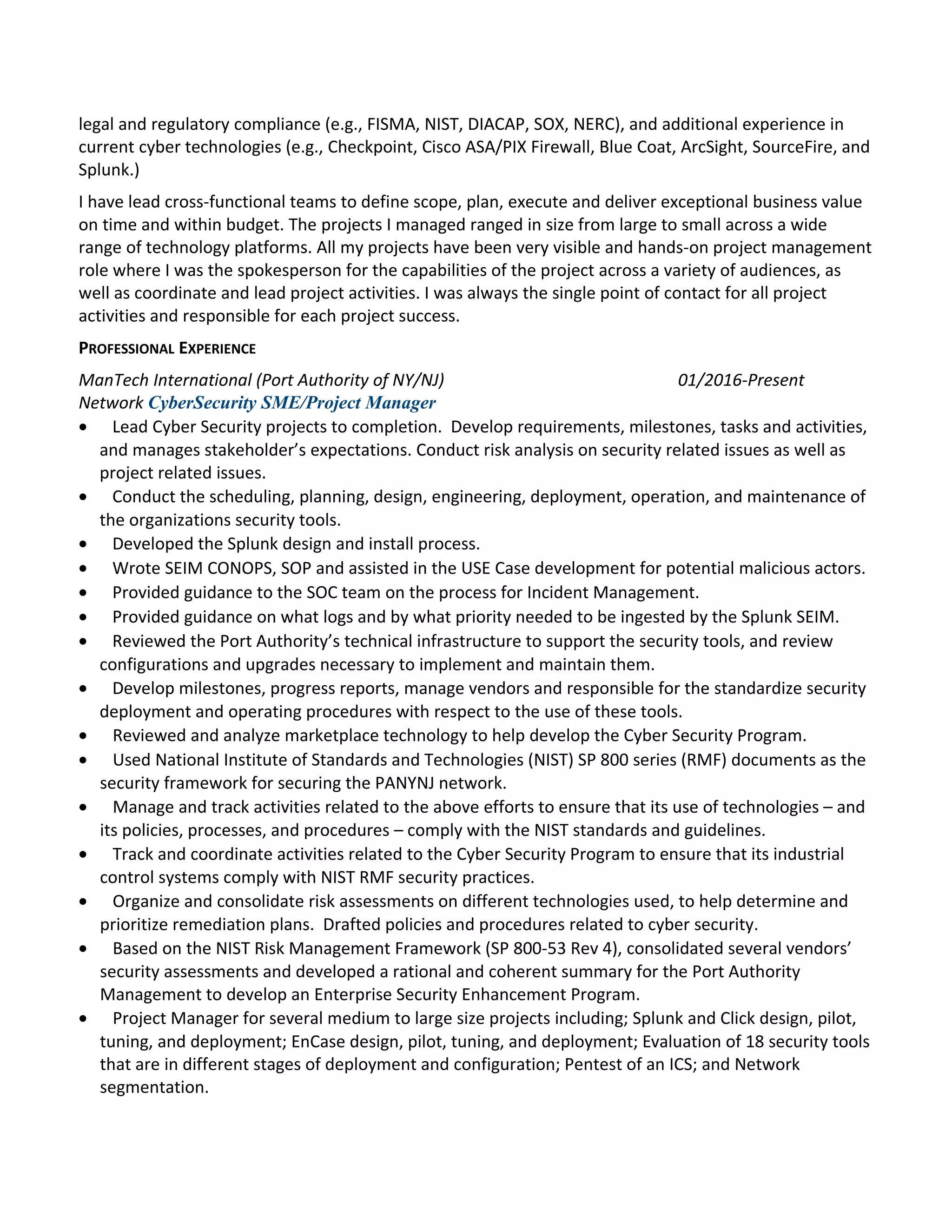 08252016 John D Resume ITIL PMP CISSP CSM CISA1 | DOC