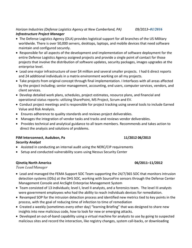 08252016 John D Resume ITIL PMP CISSP CSM CISA1 | DOC