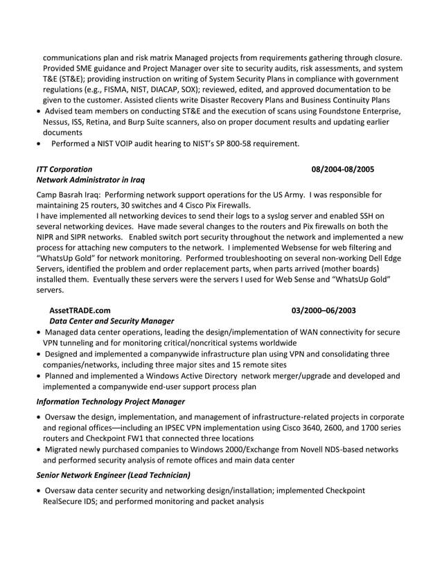 08252016 John D Resume ITIL PMP CISSP CSM CISA1 | DOC