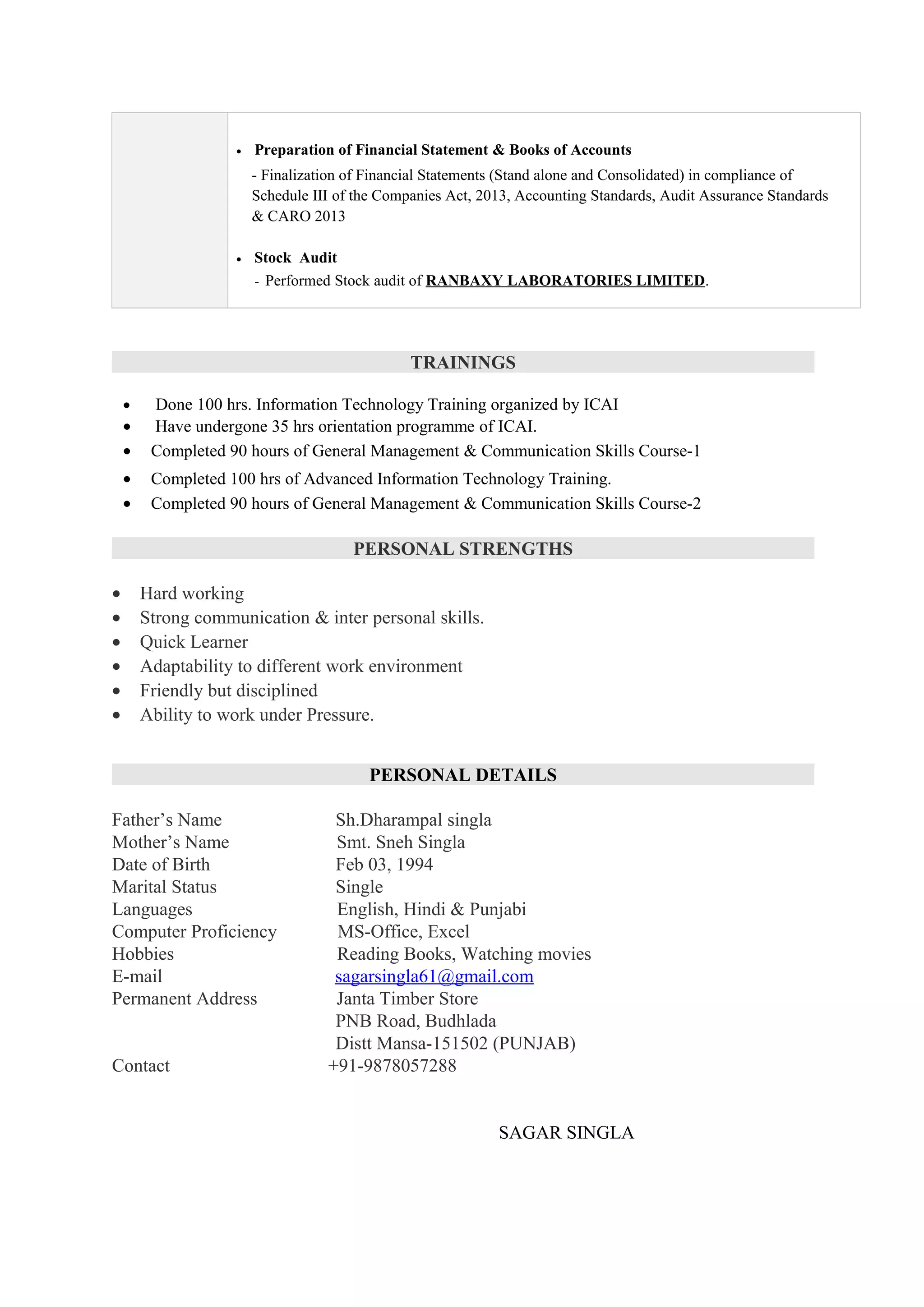 sagar resume | DOC