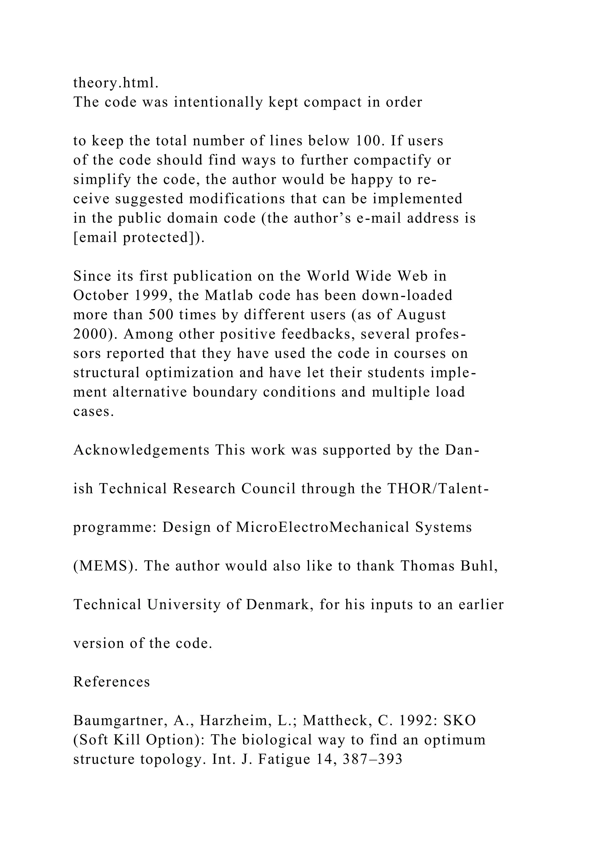 A 99 LINE TOPOLOGY OPTIMIZATION CODE BY OLE SIGMUND, JANUARY .docx