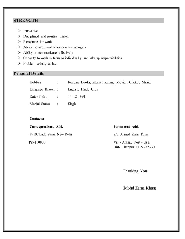 MOHD ZAMA KHAN CV