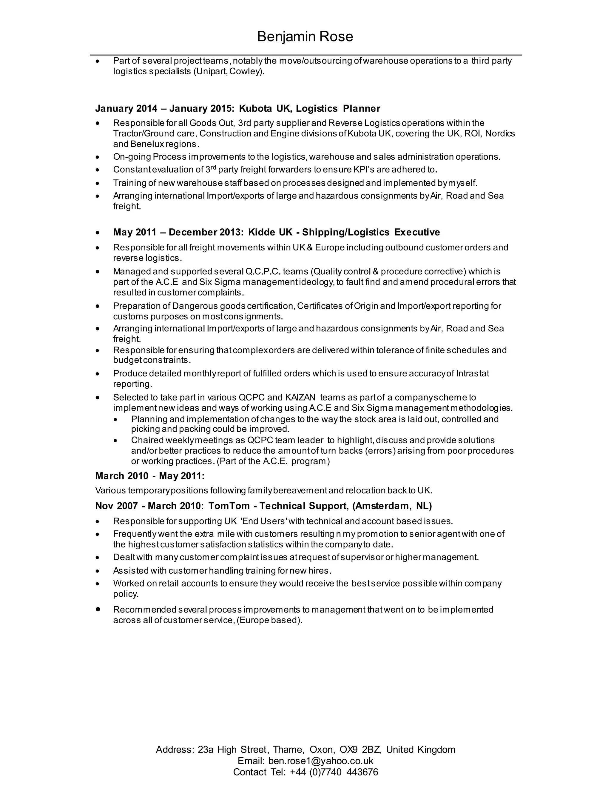 Ben Rose Updated CV | DOCX
