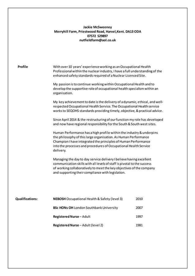 CV Jackie McSweeney 2015 | PDF