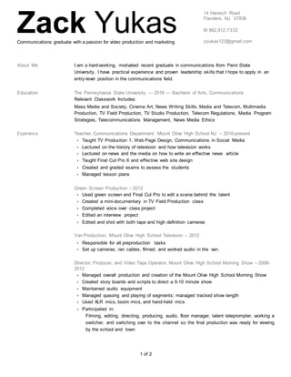 Zack Yukas Resume | PDF