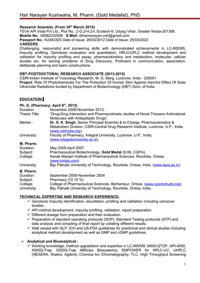 CV_Hari Narayan Kushwaha | PDF