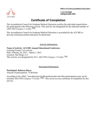 ACGME Conf Certificate | PDF