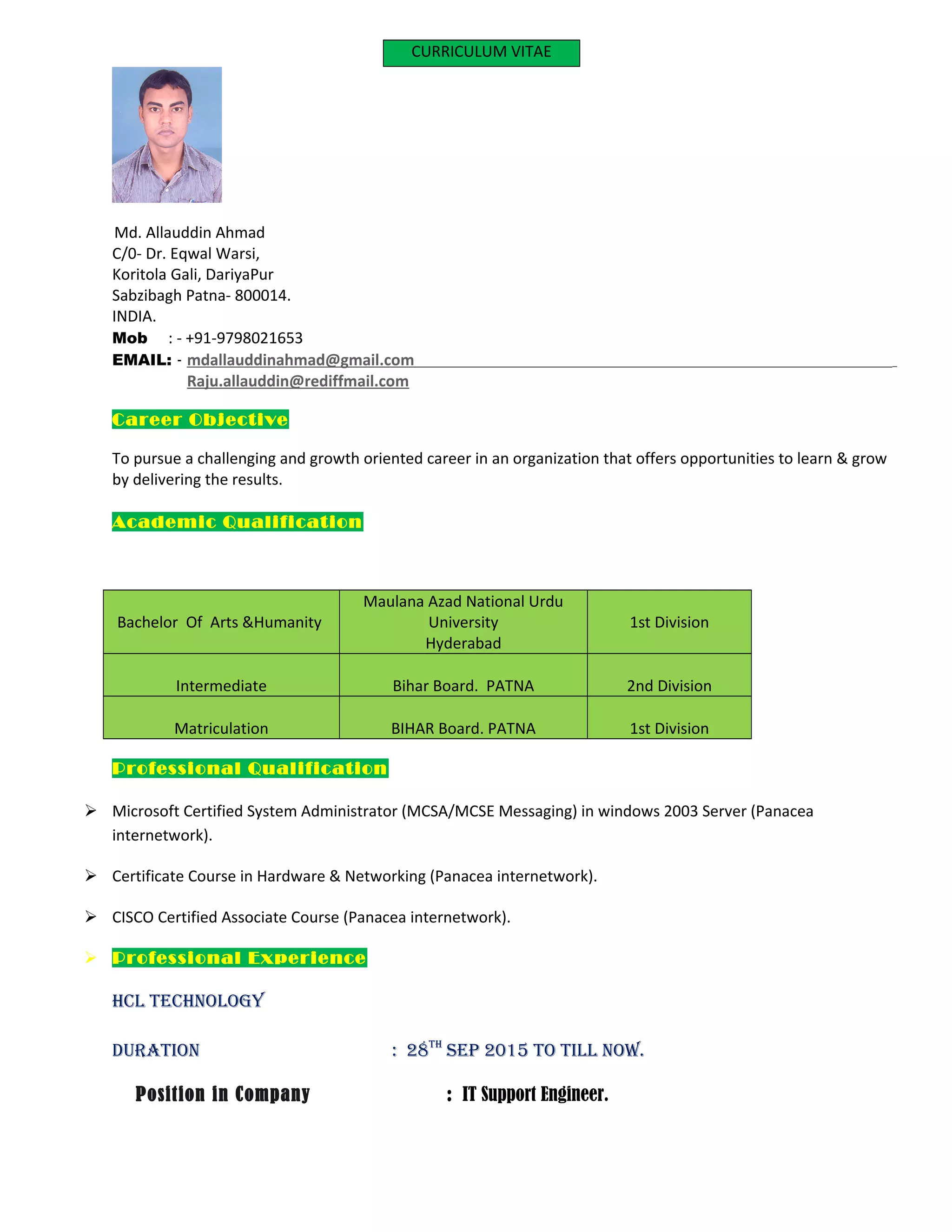 Resume Md Allauddin Ahmad | PDF