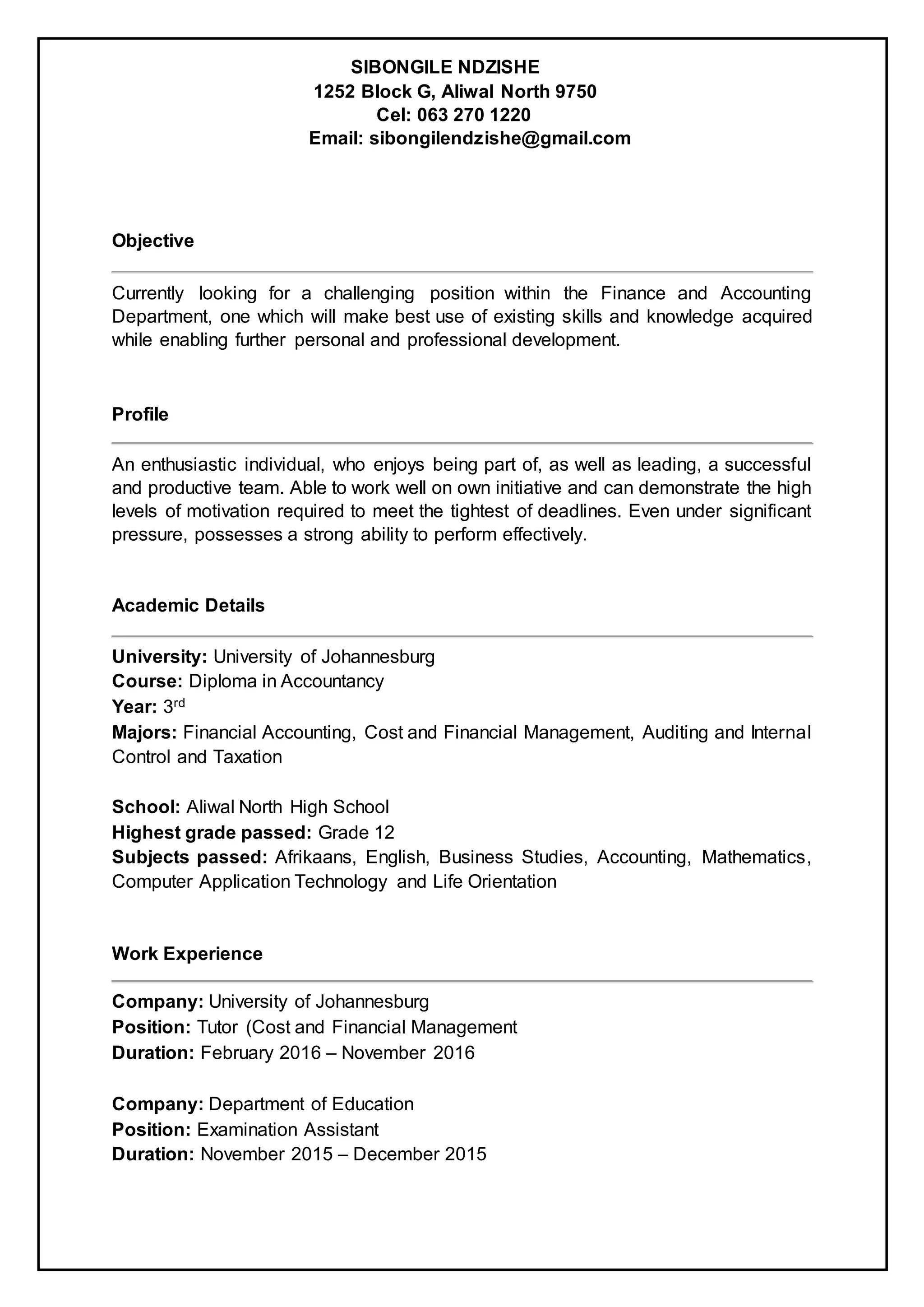 New Cv Sibongile | DOCX