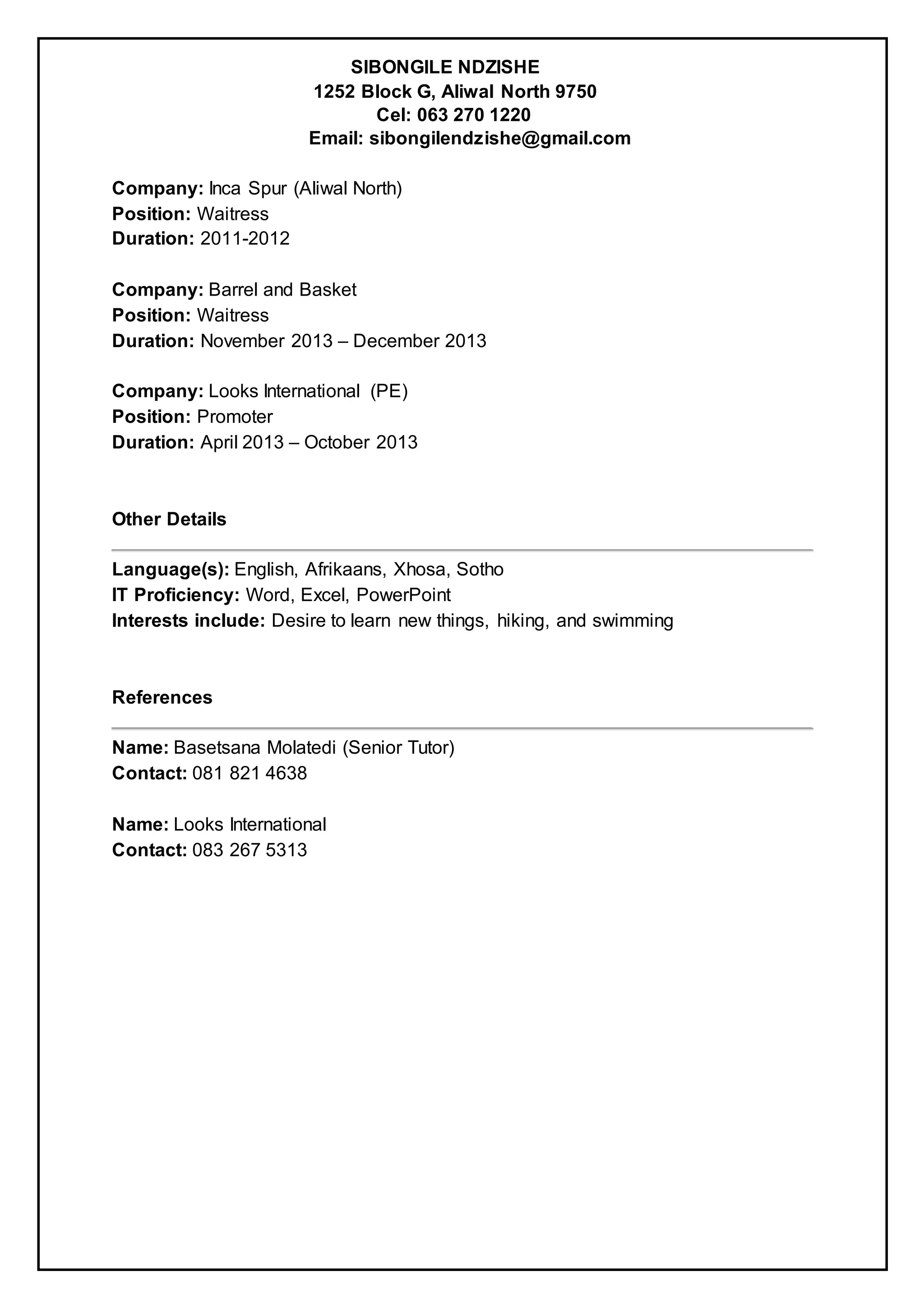 New Cv Sibongile | DOCX