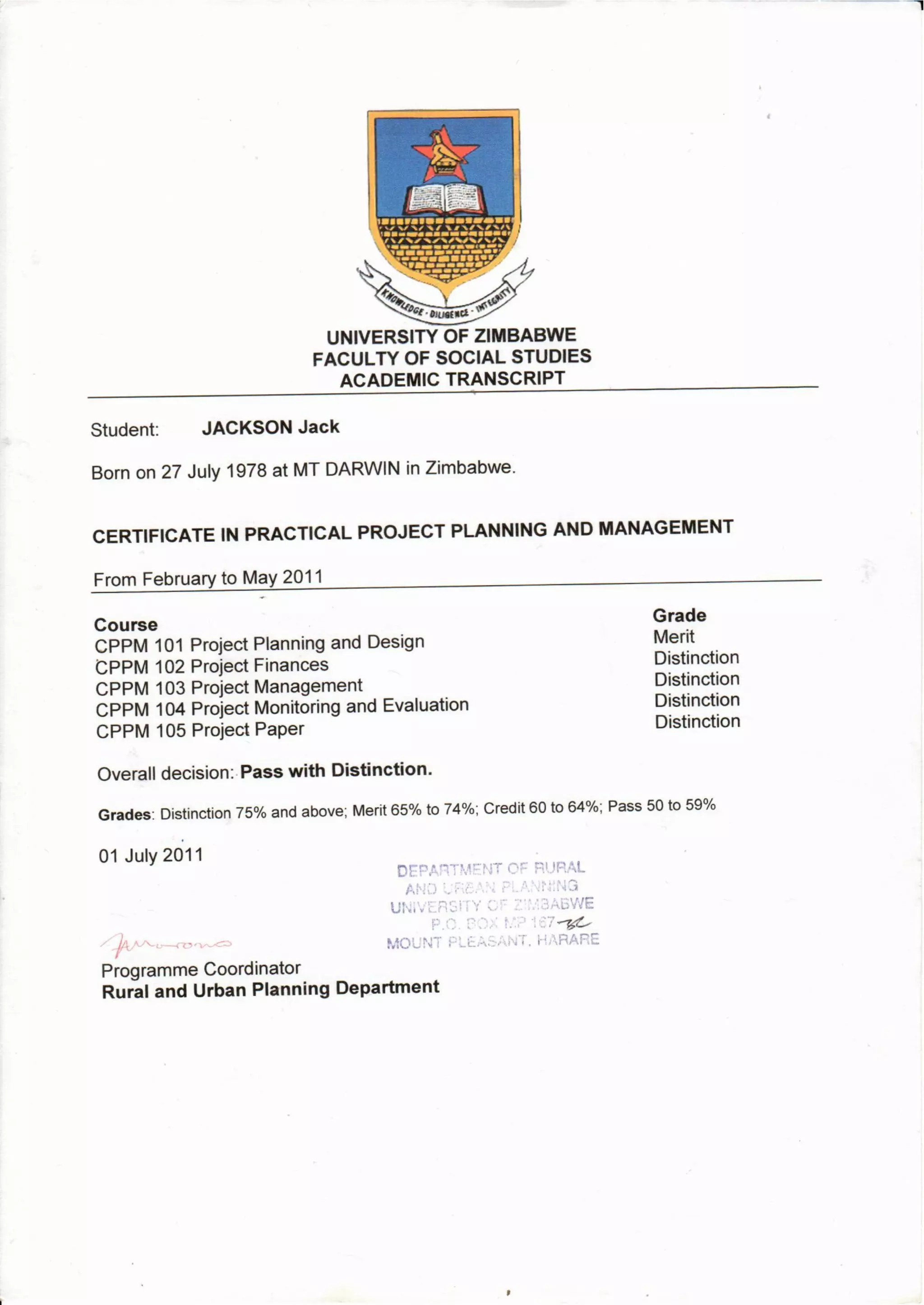 Certificate in Practical Project Planning and Management Transcript | PDF