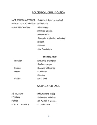 Curriculum vitae for Dunga Edmond Ntini | PDF