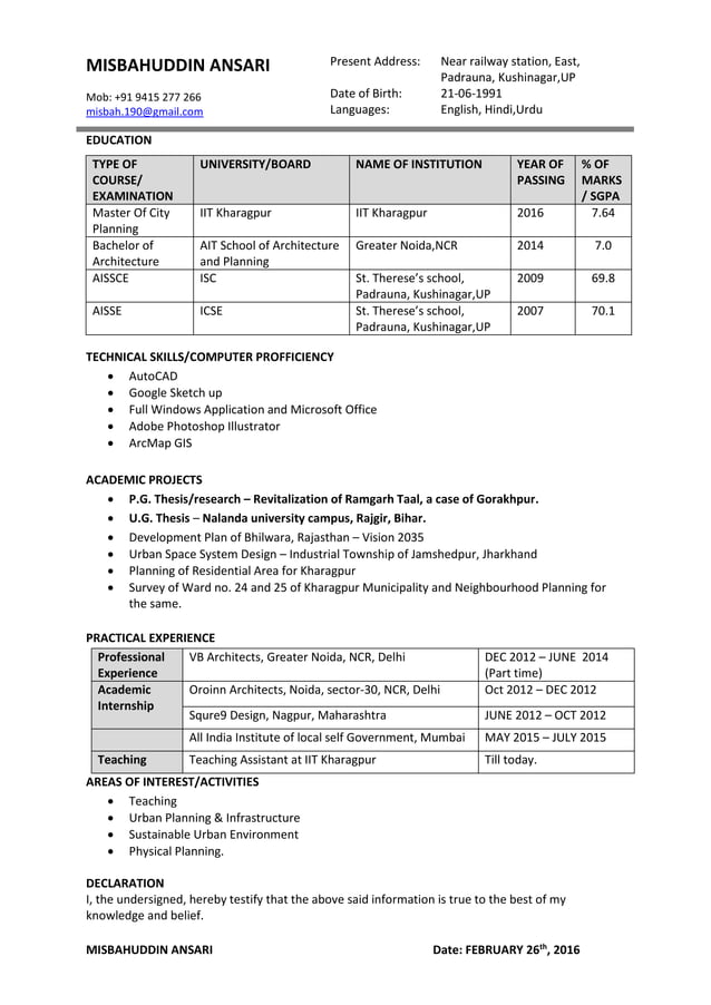 MISBAHUDDIN ANSARI CV 2016 | PDF