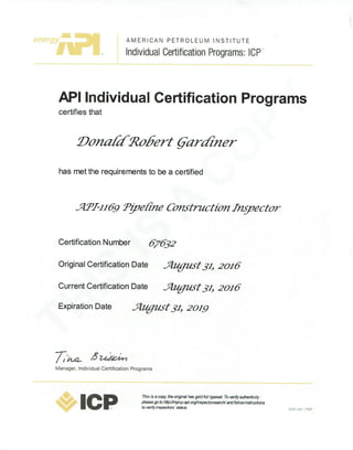 1 API 1169 Cert, Expires Aug 31, 2019 | PDF