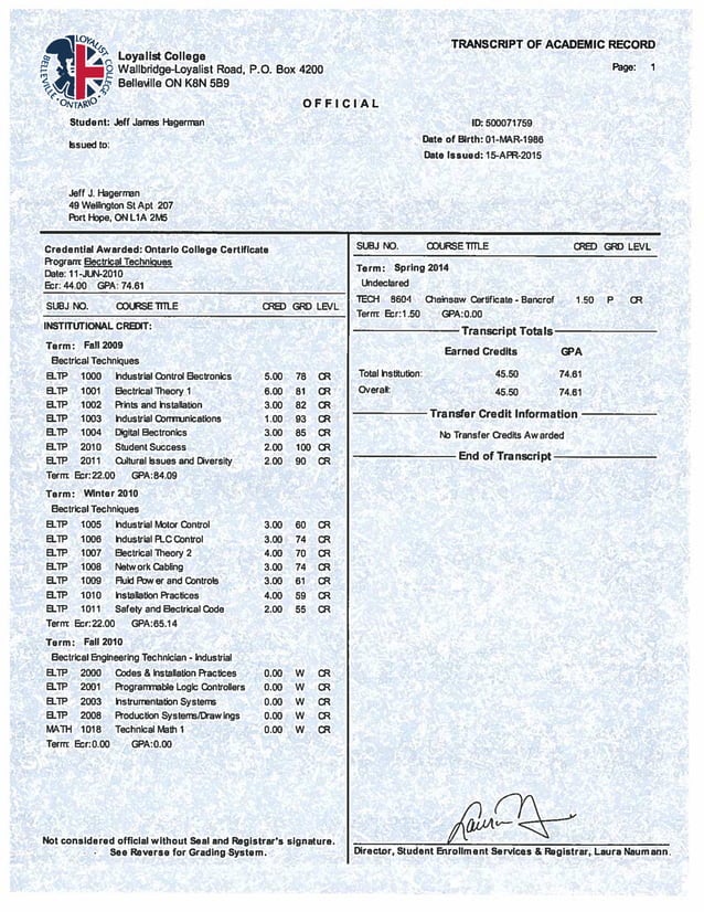 College Transcript | PDF