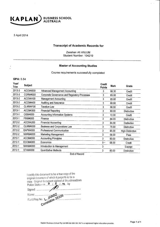 KBS Master Transcript