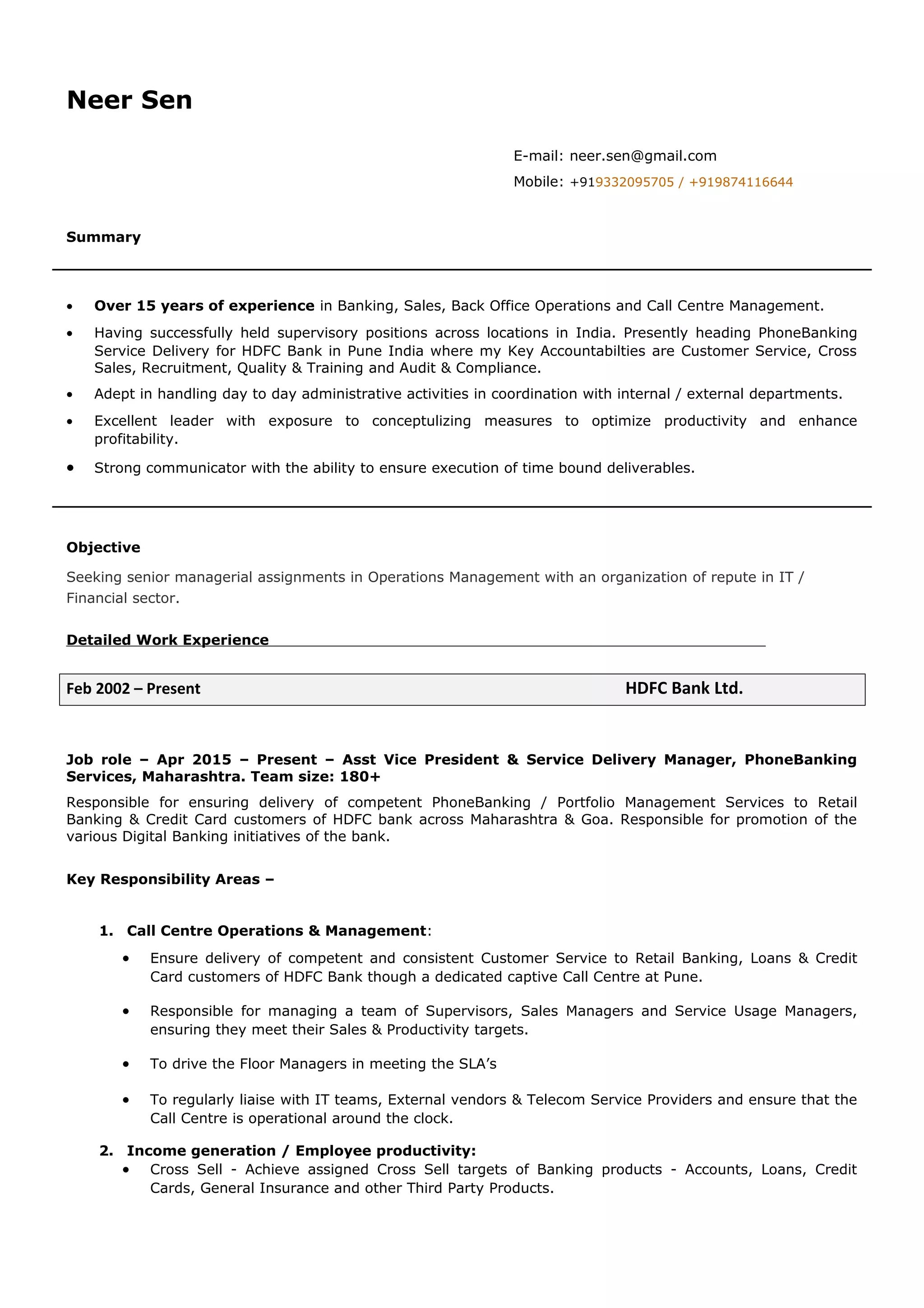 Resume - Neer Sen | DOC | Business Banking & Finance | Business