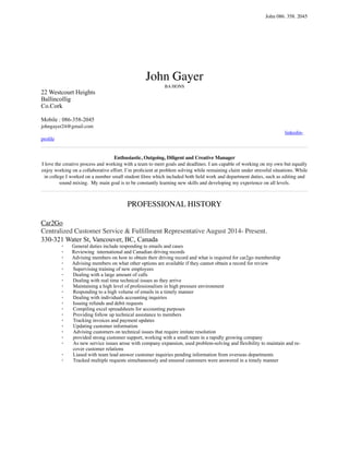 John Gayer. CV! | PDF