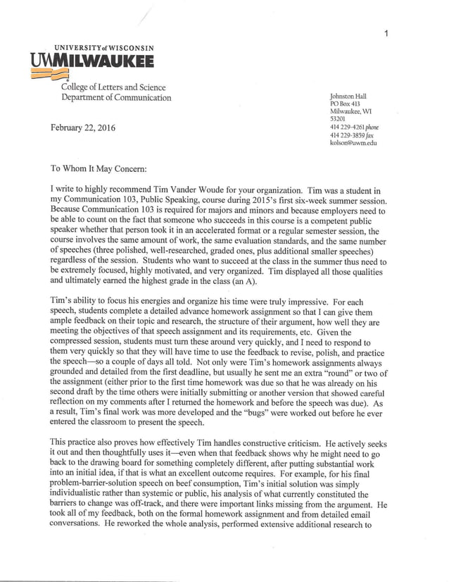 UWM Public Speaking Professor and Communications Dept Chair Olson ...