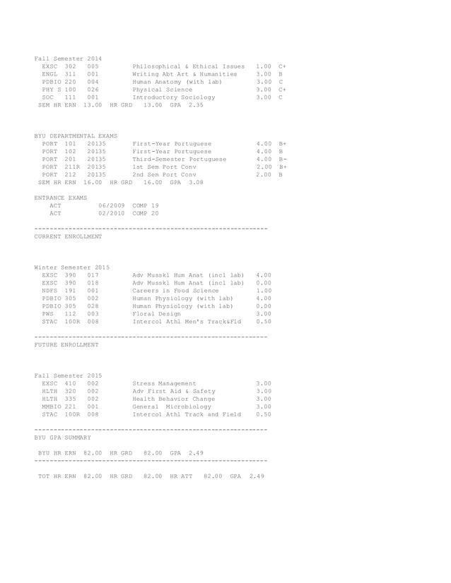 STUDENT Transcript - Mitchell Swensen | PDF