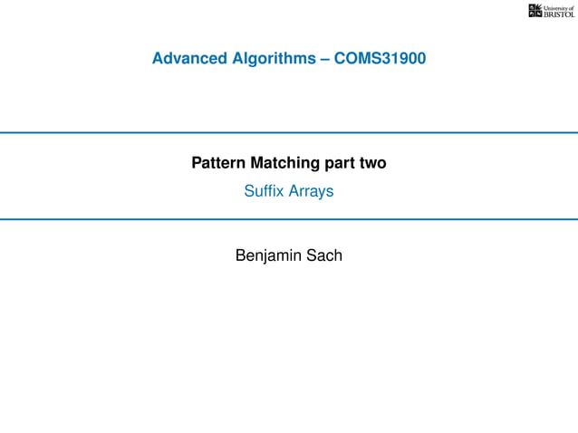 Pattern Matching Part Two: Suffix Arrays | PDF | Databases | Computer Software and Applications
