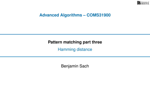 Pattern Matching Part Three Hamming Distance Ppt