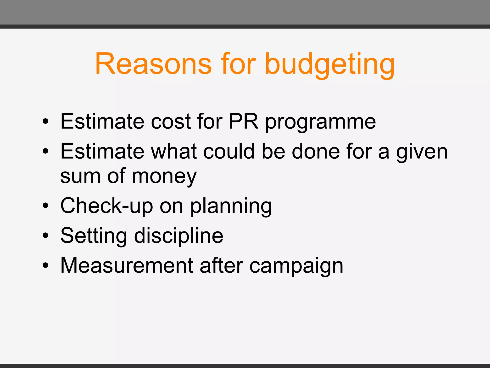 Budgeting In Public Relations | PPT