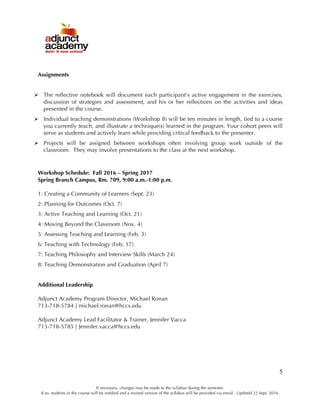 HCC Adjunct Academy Sample Workshop Syllabus | PDF