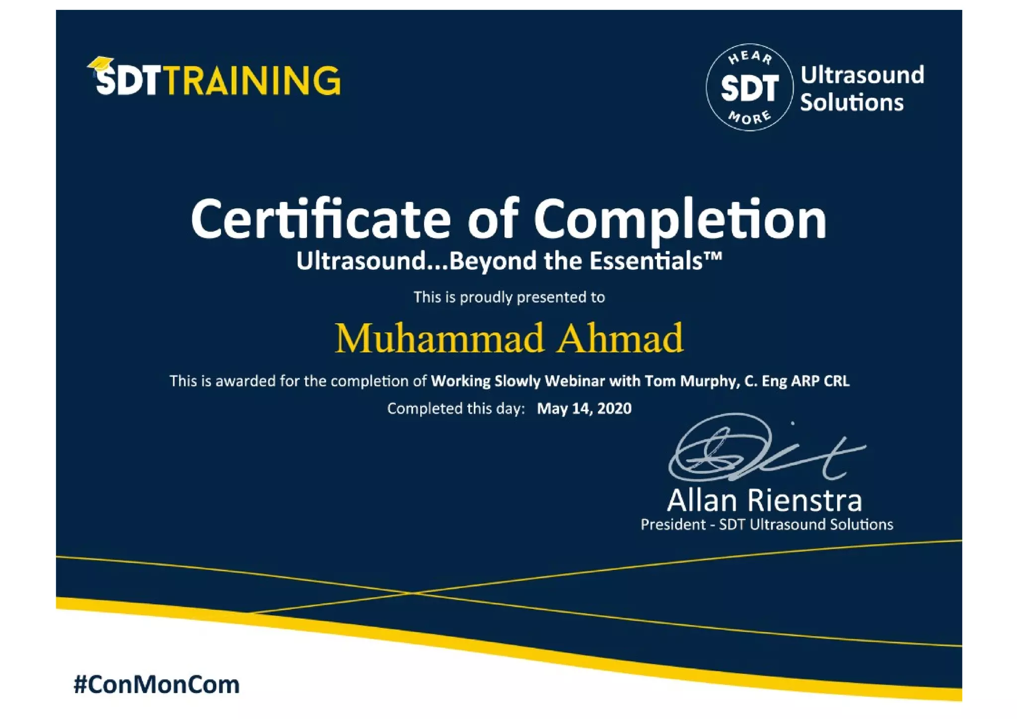 Certificate of Completion " Using Ultrasound to Measure & Analyse Slow ...