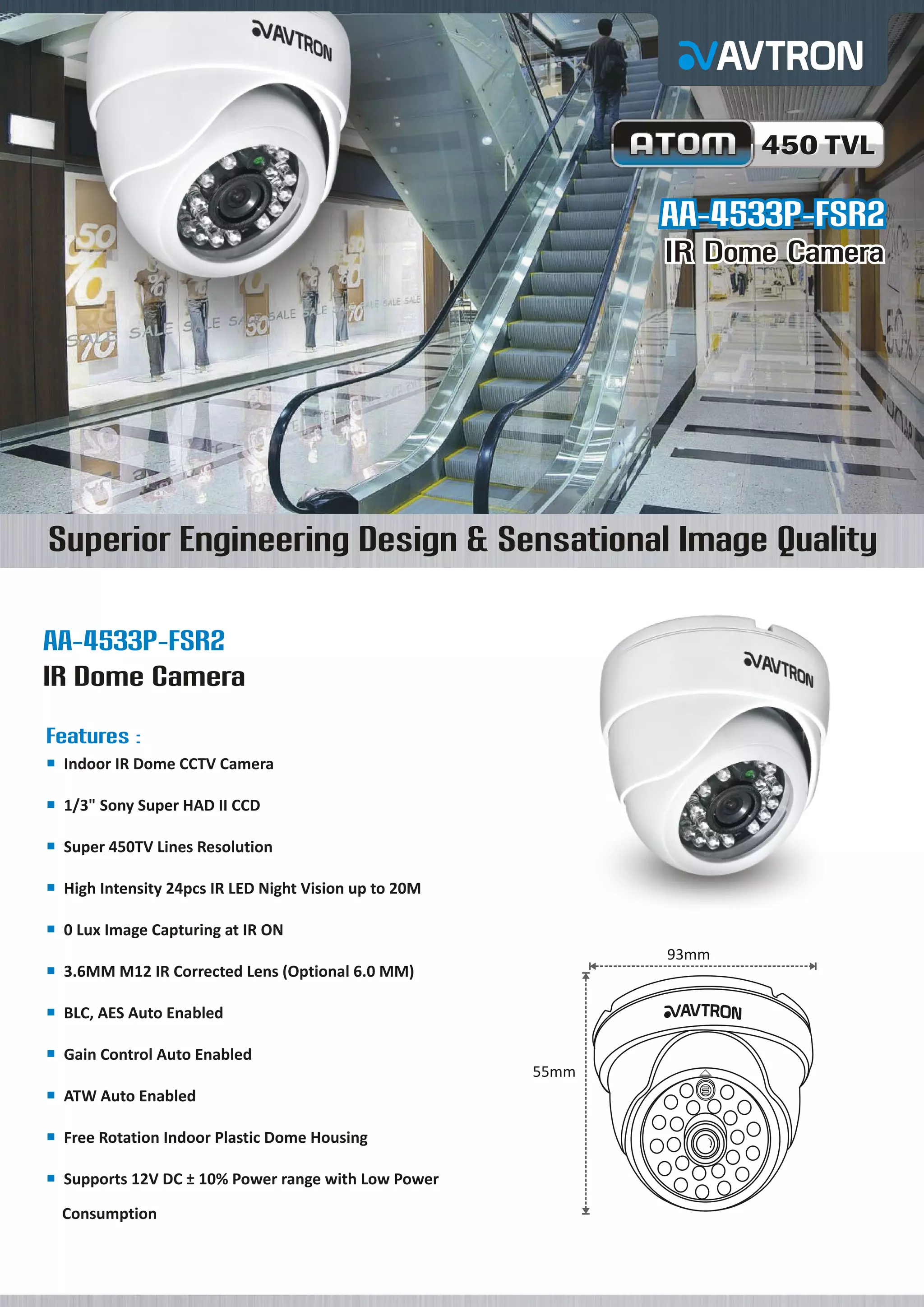Avtron IR Dome CCTV Camera Aa 4533 p-fsr2-datasheet | PDF