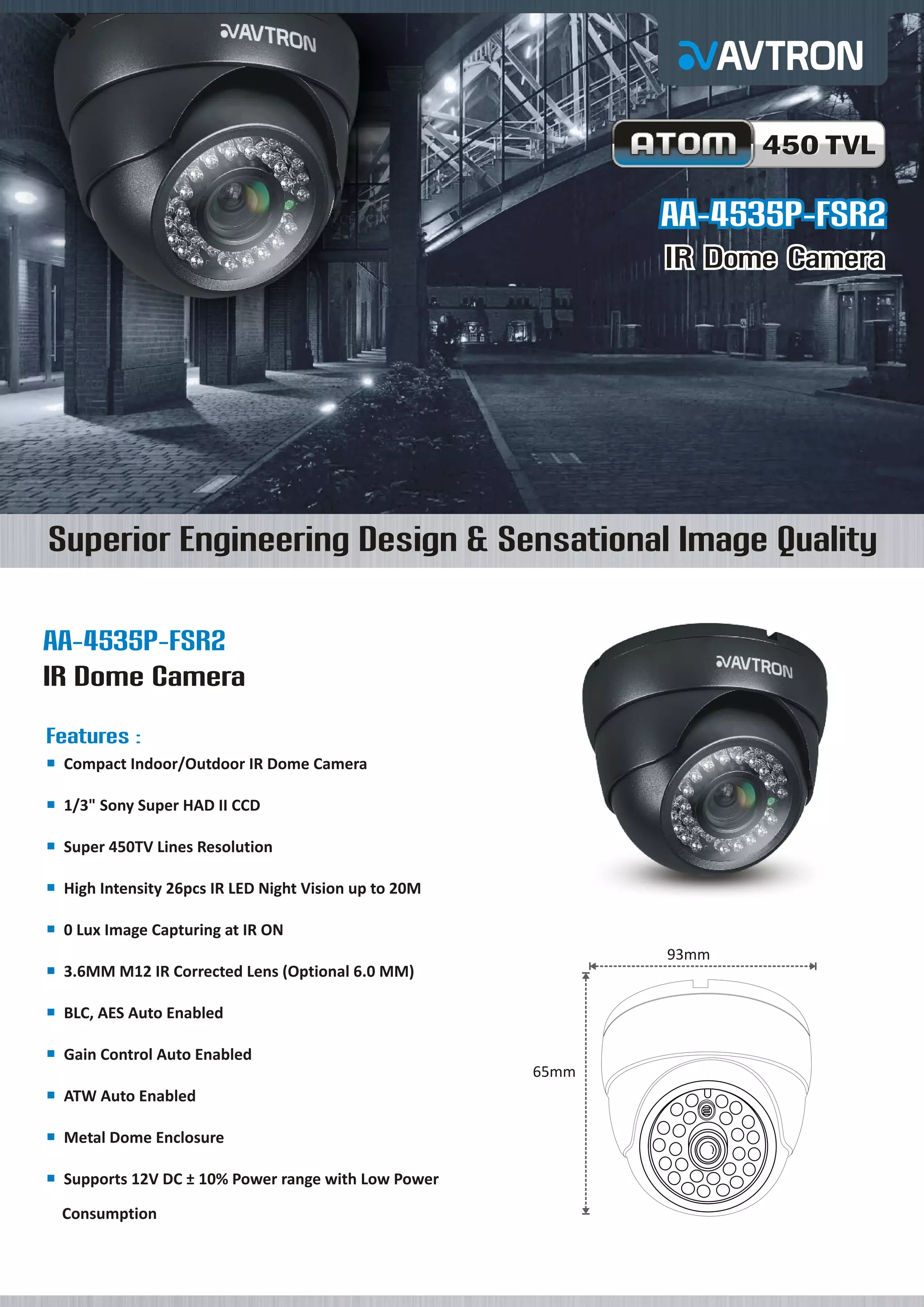 Avtron IR Dome CCTV Camera Aa 4535 p-fsr2-datasheet | PDF