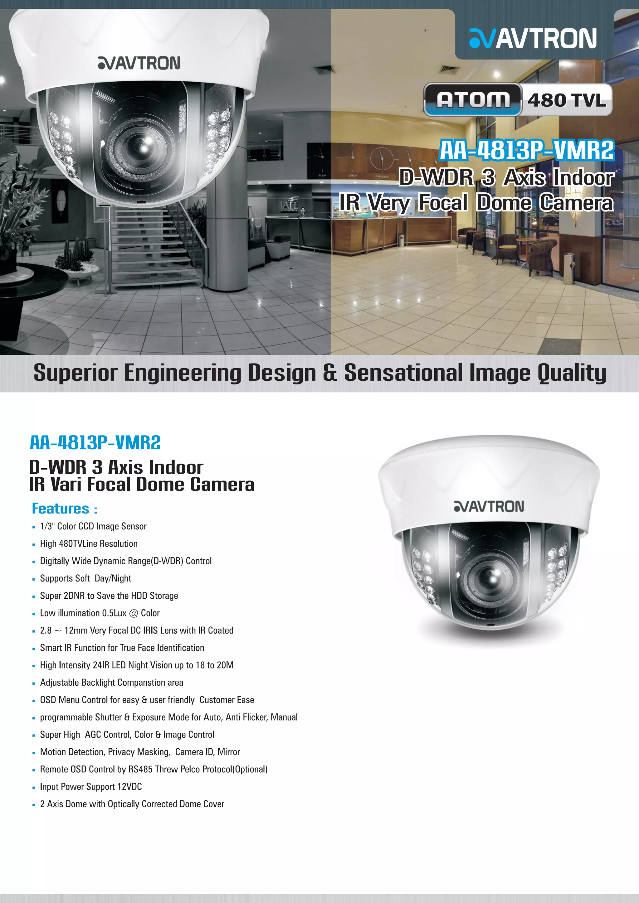 Avtron Indoor Varifocal Dome Camera Aa 4813 p-vmr2 | PDF