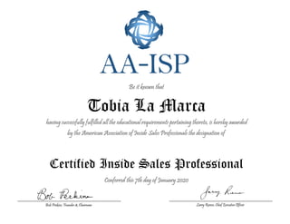 Aa isp - cisp certificate - tobia la marca | PDF