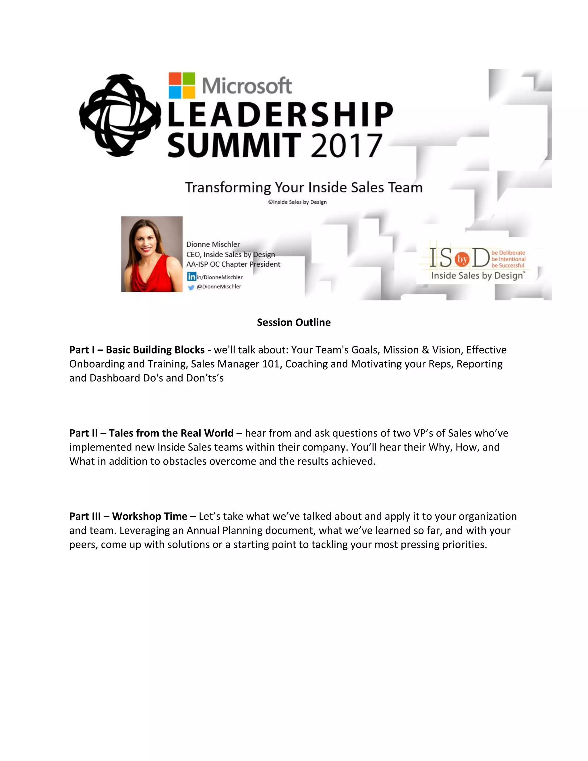 Transforming Your Inside Sales Team - Handouts | PDF