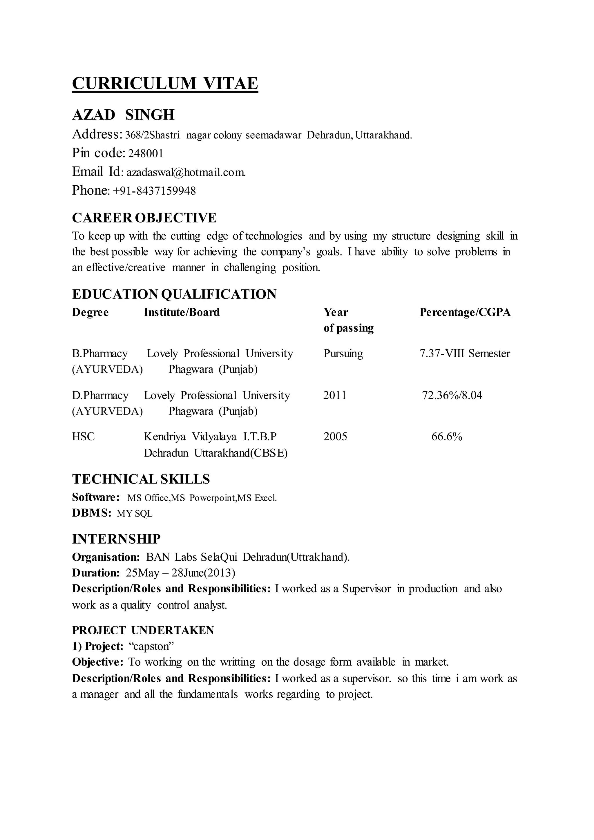 CURRICULUM VITAE (1) | PDF