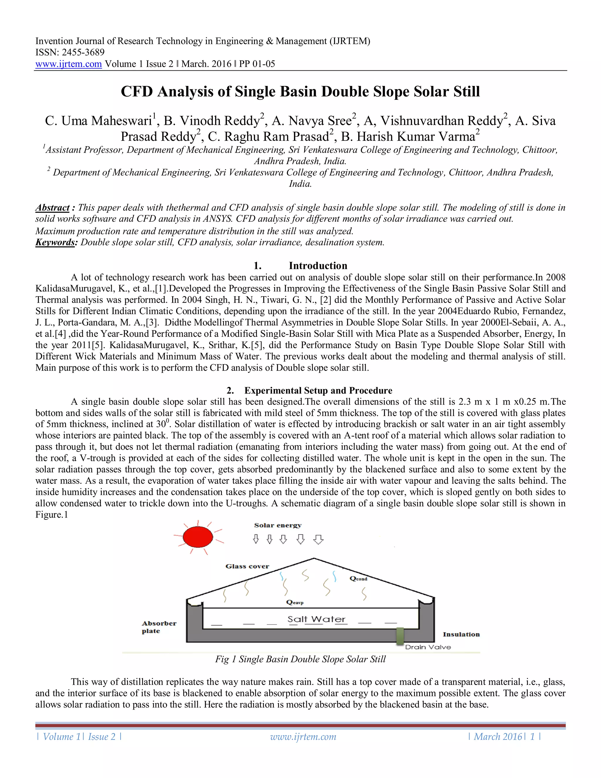 CFD Analysis of Single Basin Double Slope Solar Still | PDF